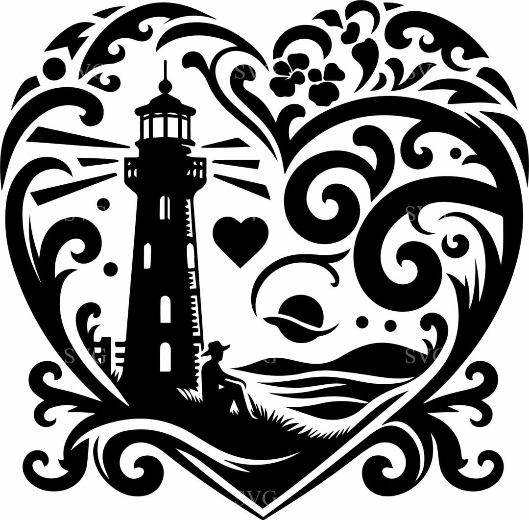 10 Nautical Heart SVG – Lighthouse Cut File With Sailboat & Waves ...