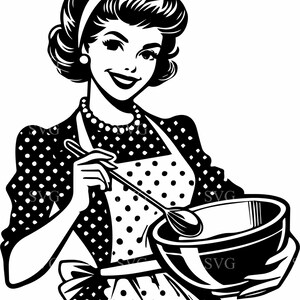Vintage Cooking Lady SVG 7 Cut File - Retro Woman Baking Design ...