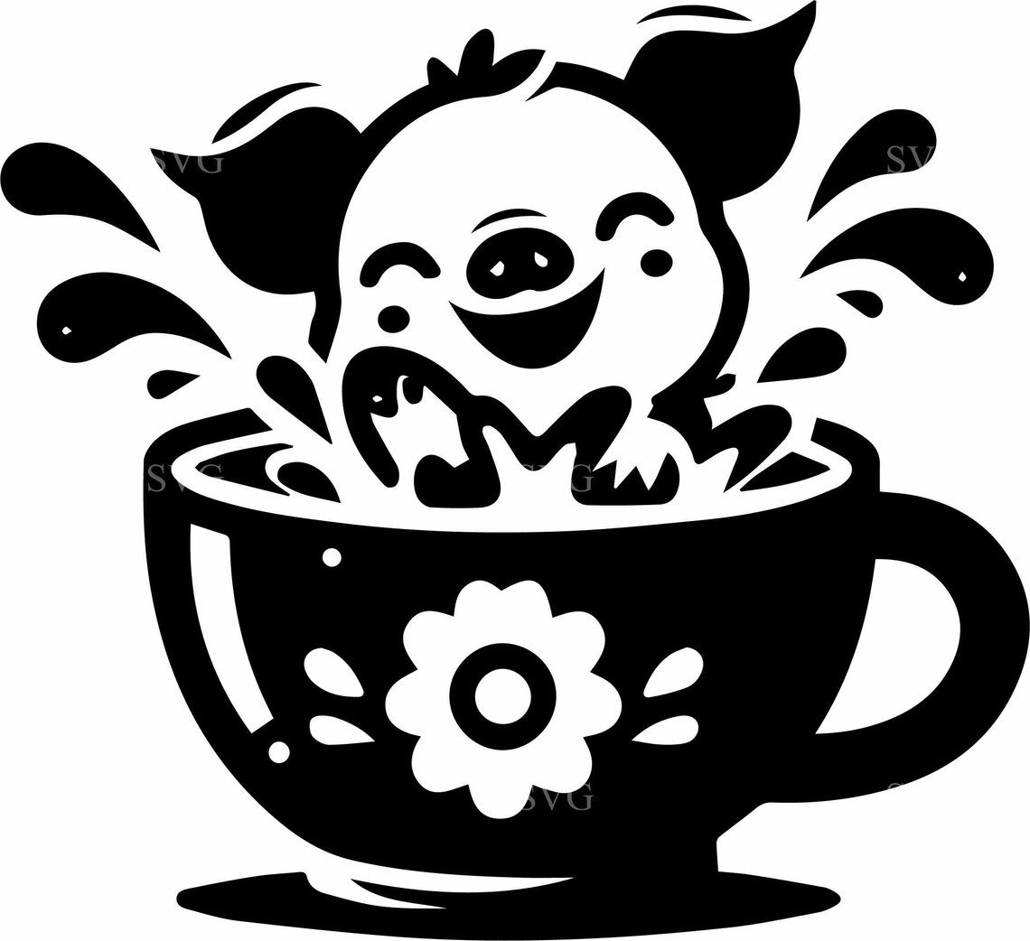 8 Teacup Piglet SVG – Funny Pig in Cup Cut File for Cricut Laser, Farm ...