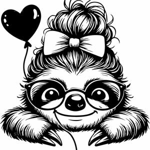 4 Cute Sloth SVG 4 Cut File With Heart Balloon and Glasses | Adorable ...