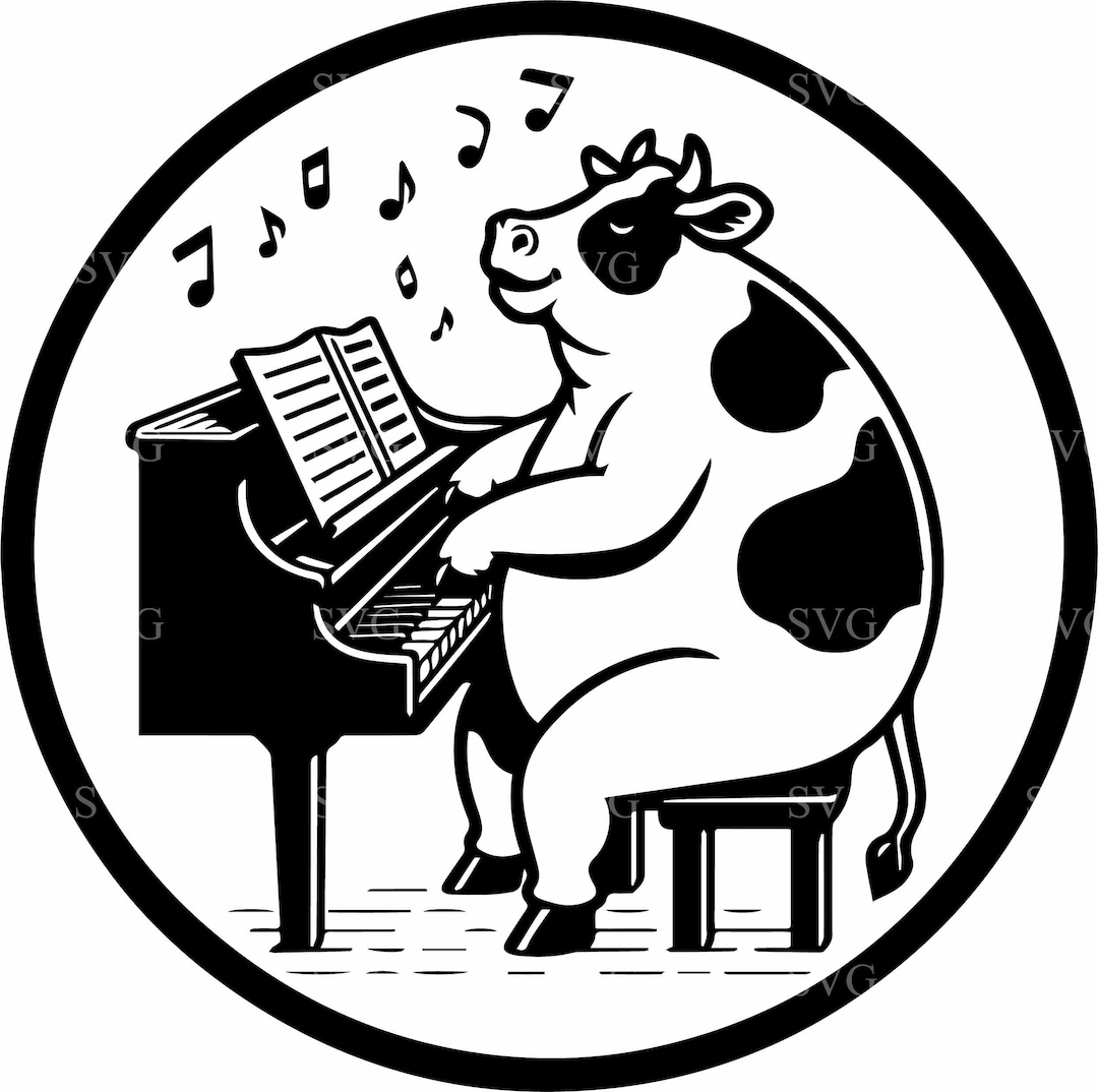 Musical Cow at Piano SVG 4 Cut File - Funny Cow Playing Piano for ...