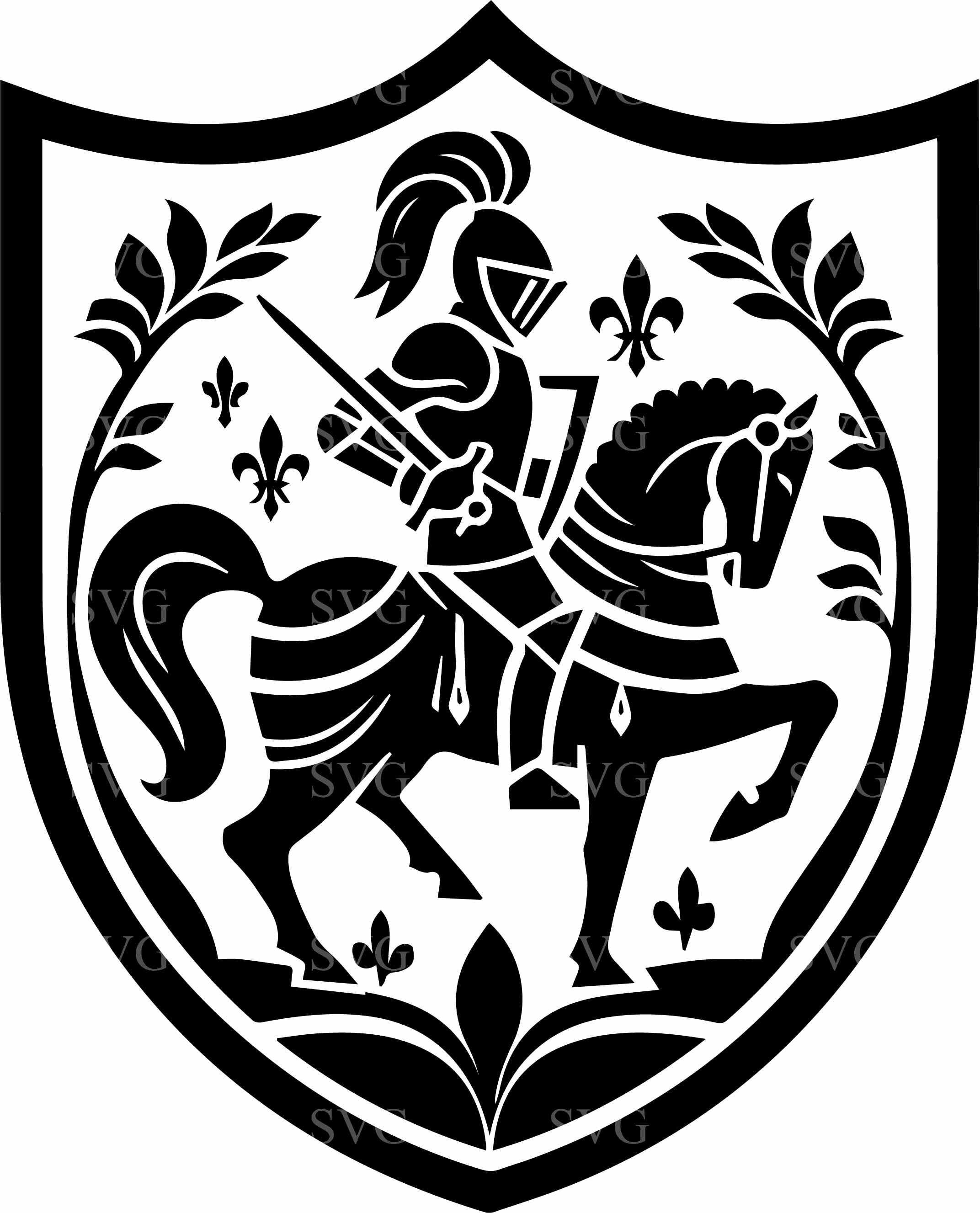 6 Medieval Knight Crest SVG, Heraldic Shield Cut File With Horse and ...
