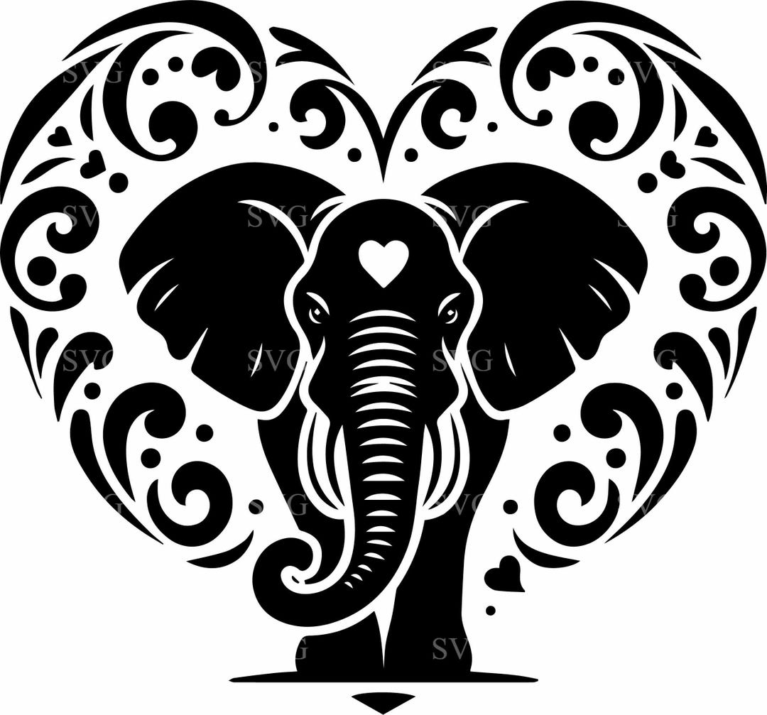 4 Elephant Heart SVG Intricate Shape Cut File Artistic Elephant Design ...