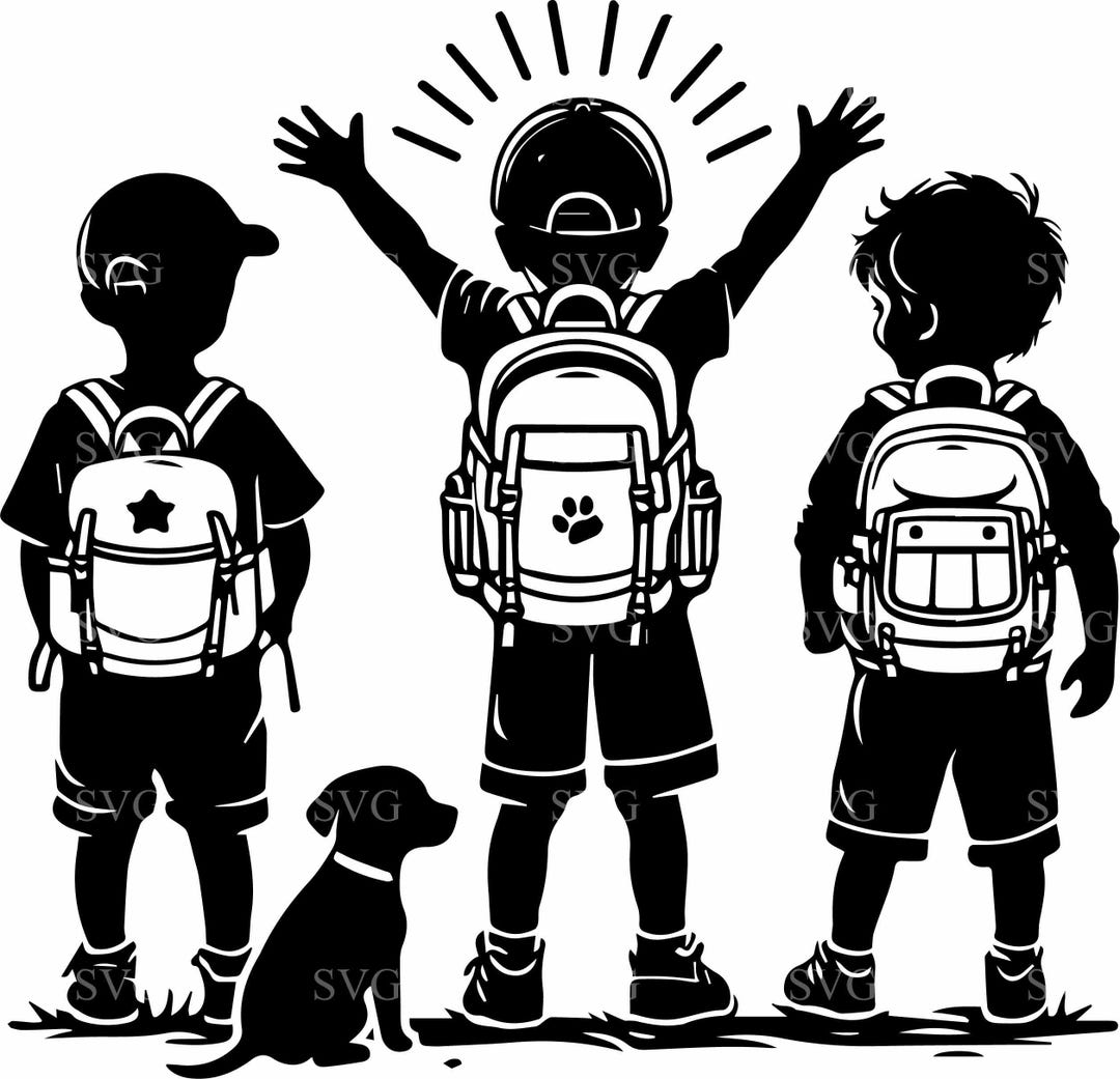 4 Boys SVG Backpacks Dog Cut File – Adventure and Friendship Digital ...