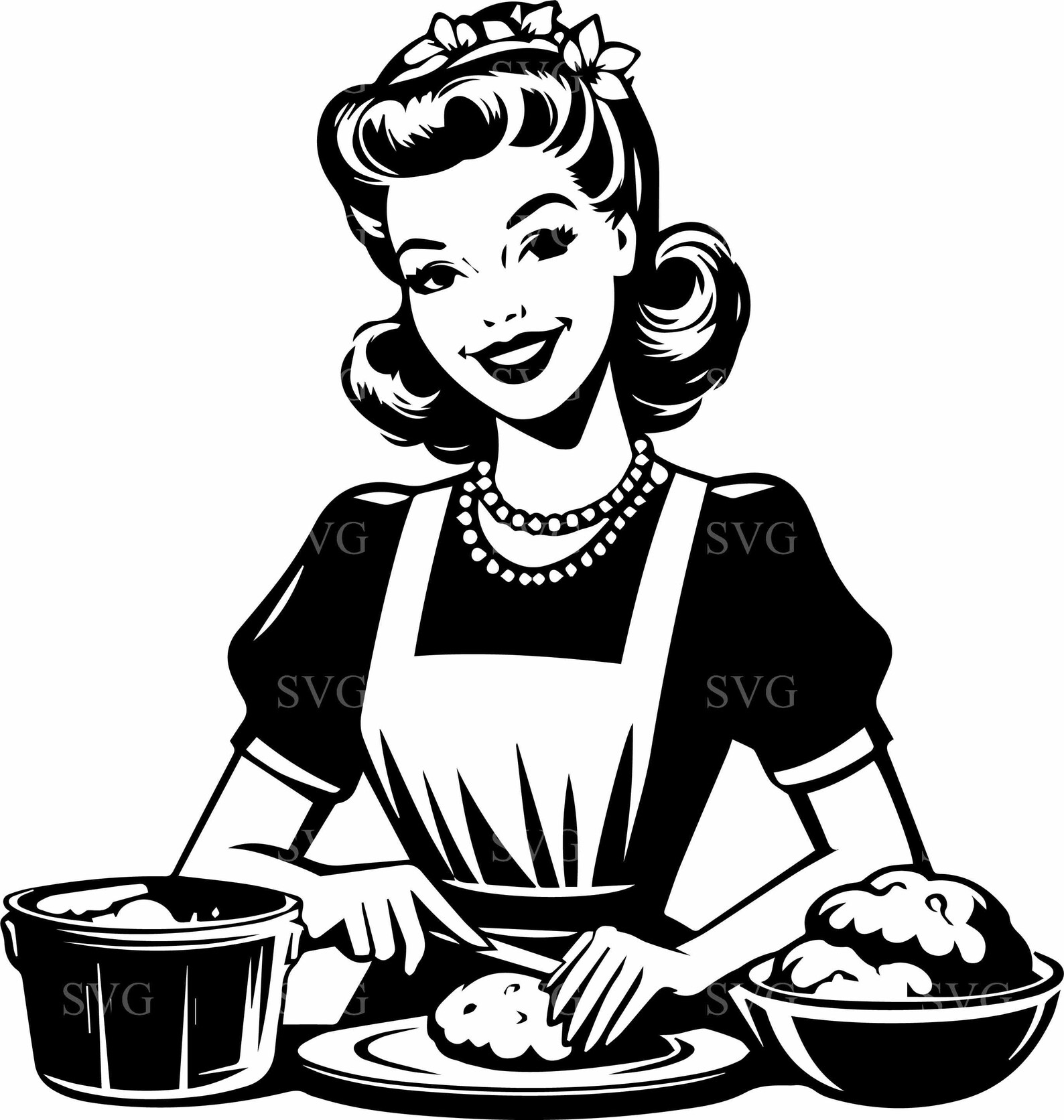 8 Retro Housewife SVG, Vintage Lady Baking Bread With Bowl and Tray ...