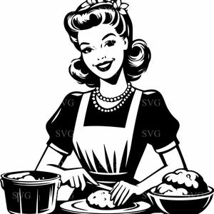 8 Retro Housewife SVG, Vintage Lady Baking Bread With Bowl and Tray ...