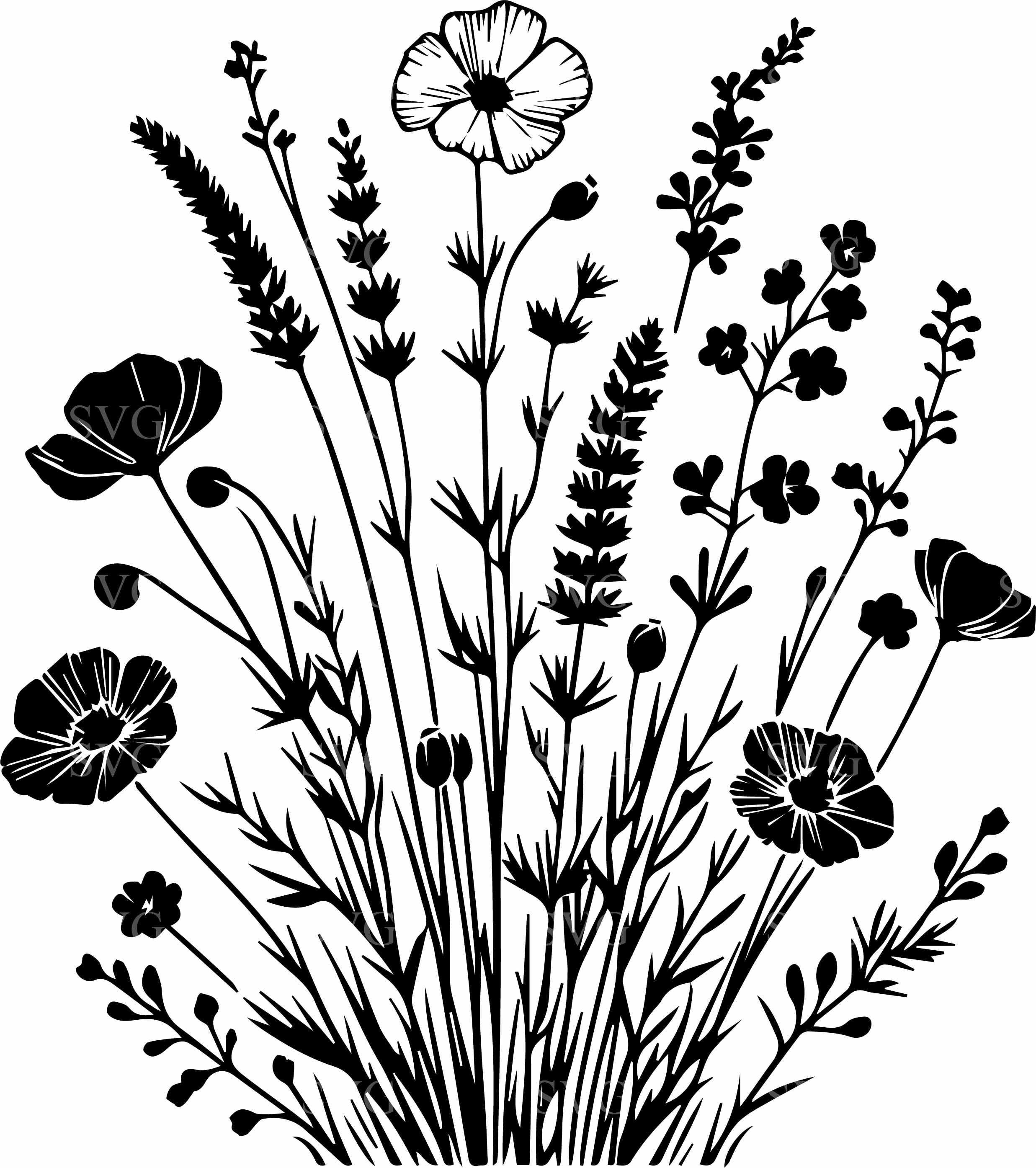 9 Wildflower SVG Cut File | Rustic Floral Silhouette (9 Designs) - Etsy