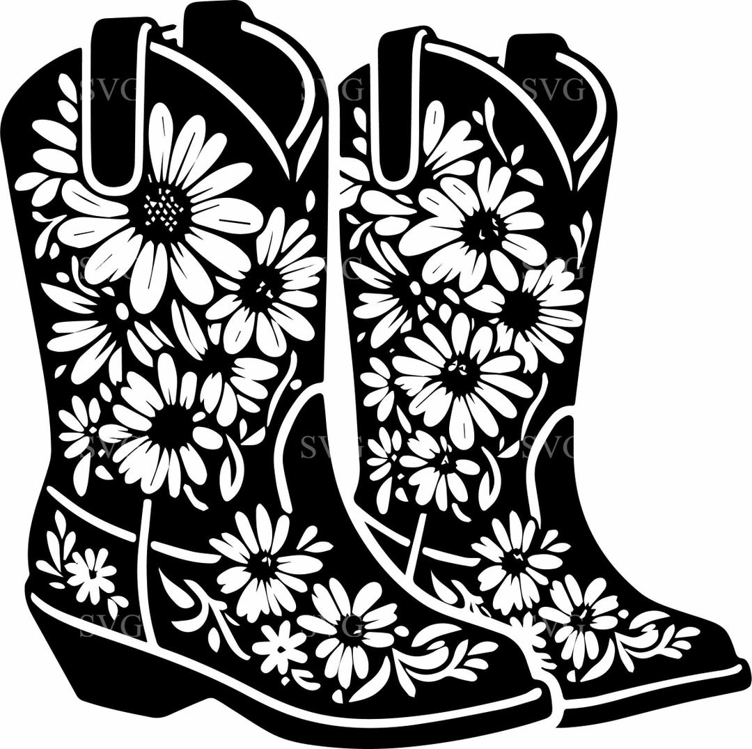 4 Wildflower Boots SVG – Cowboy Boot Cut File – Western Floral Design ...