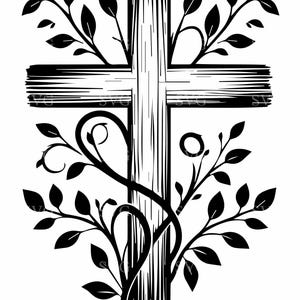 Christian Cross SVG 6 Cut File - Rustic Wooden Cross With Ivy Vines ...