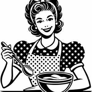 Vintage Cooking Lady SVG 7 Cut File - Retro Woman Baking Design ...