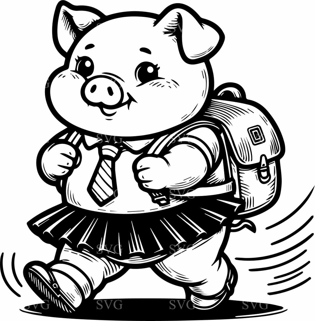 4 Cute School Pig SVG - 4 Adorable Pig With Backpack and School Uniform ...
