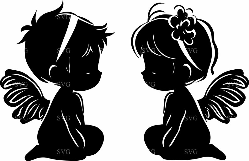 6 Angel Boy and Girl SVG 6 Cut File, Cute Cherub Silhouette, Heavenly ...