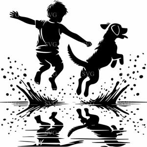 4 Boy and Dog Playing SVG 4 Cut File - Joyful Silhouette Design - Fun ...