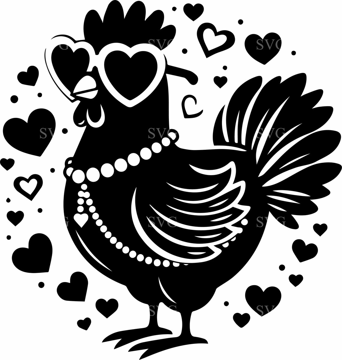 8 Valentine Chicken Silhouette SVG – Love Hearts Hen With Glasses Cut ...