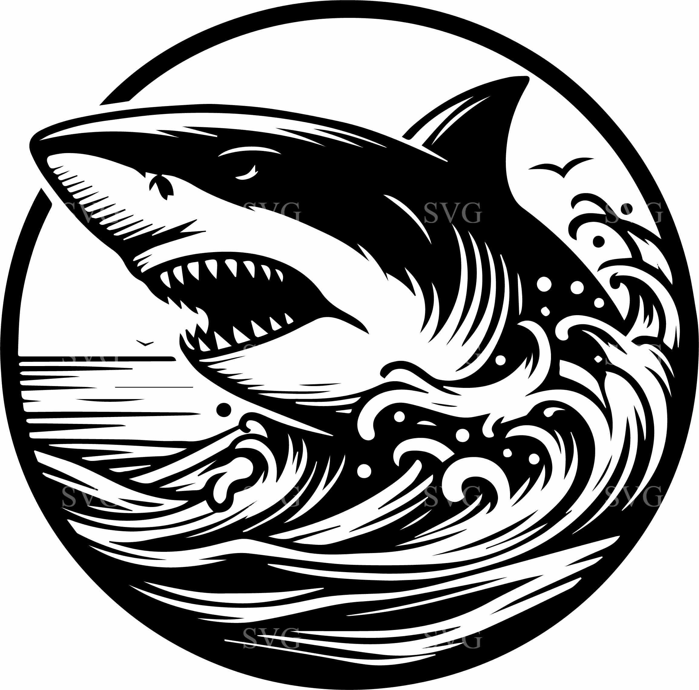 5 Shark SVG, 5 Ocean Waves Bold Marine Cut File for Cricut and ...