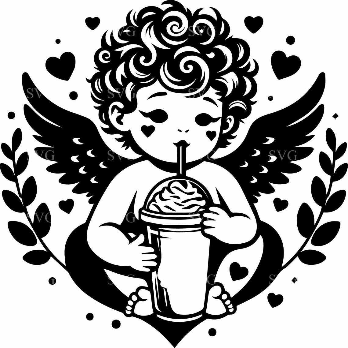 5 Adorable Cupid Angel Drinking Coffee | SVG Cut File for Cricut ...