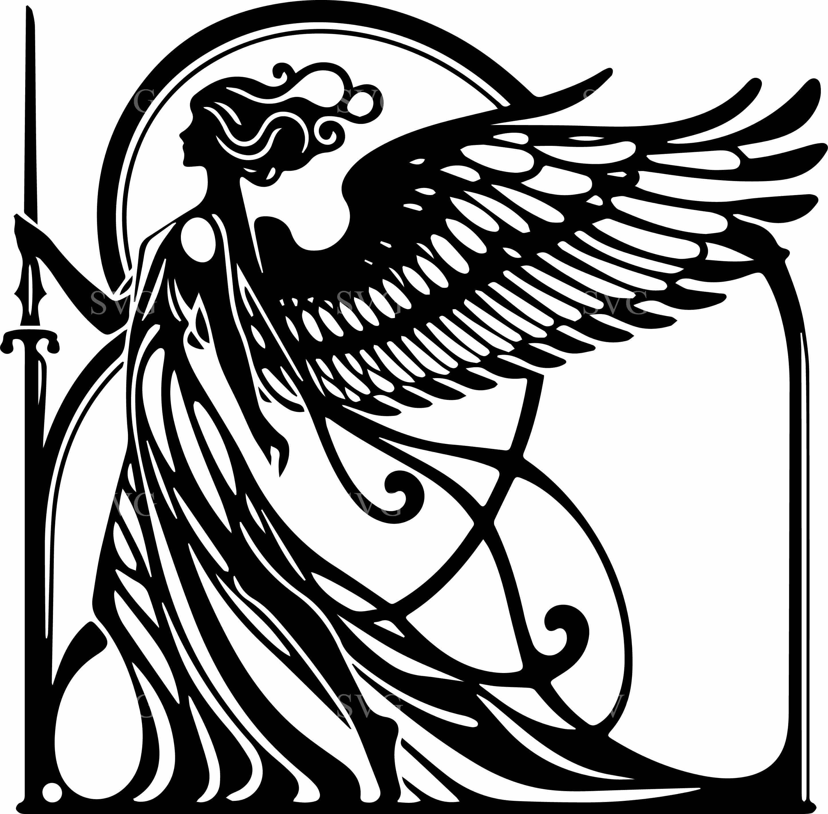 7 Guardian Angel Art SVG – Elegant Angel Silhouette Cut File, Memorial ...