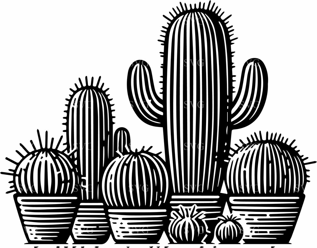 Potted Cactus SVG, 7 Succulent Plant Cut File, Desert Cactus Collection ...