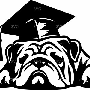 Graduation Bulldog SVG, 4 Cute Dog With Cap Silhouette, School Mascot ...