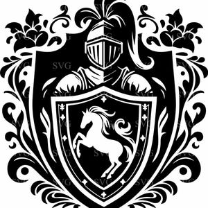 6 Medieval Knight Crest SVG, Heraldic Shield Cut File With Horse and ...