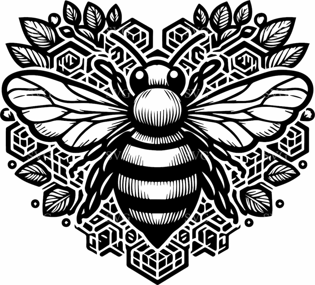 Bee With Heart SVG 4 Cut File Intricate Honeycomb Design, Bumblebee Art ...