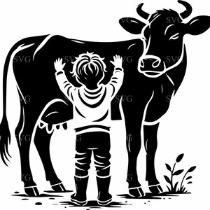 Boy and Calf SVG 4 Cut File | Heartwarming Farm Silhouette Design ...