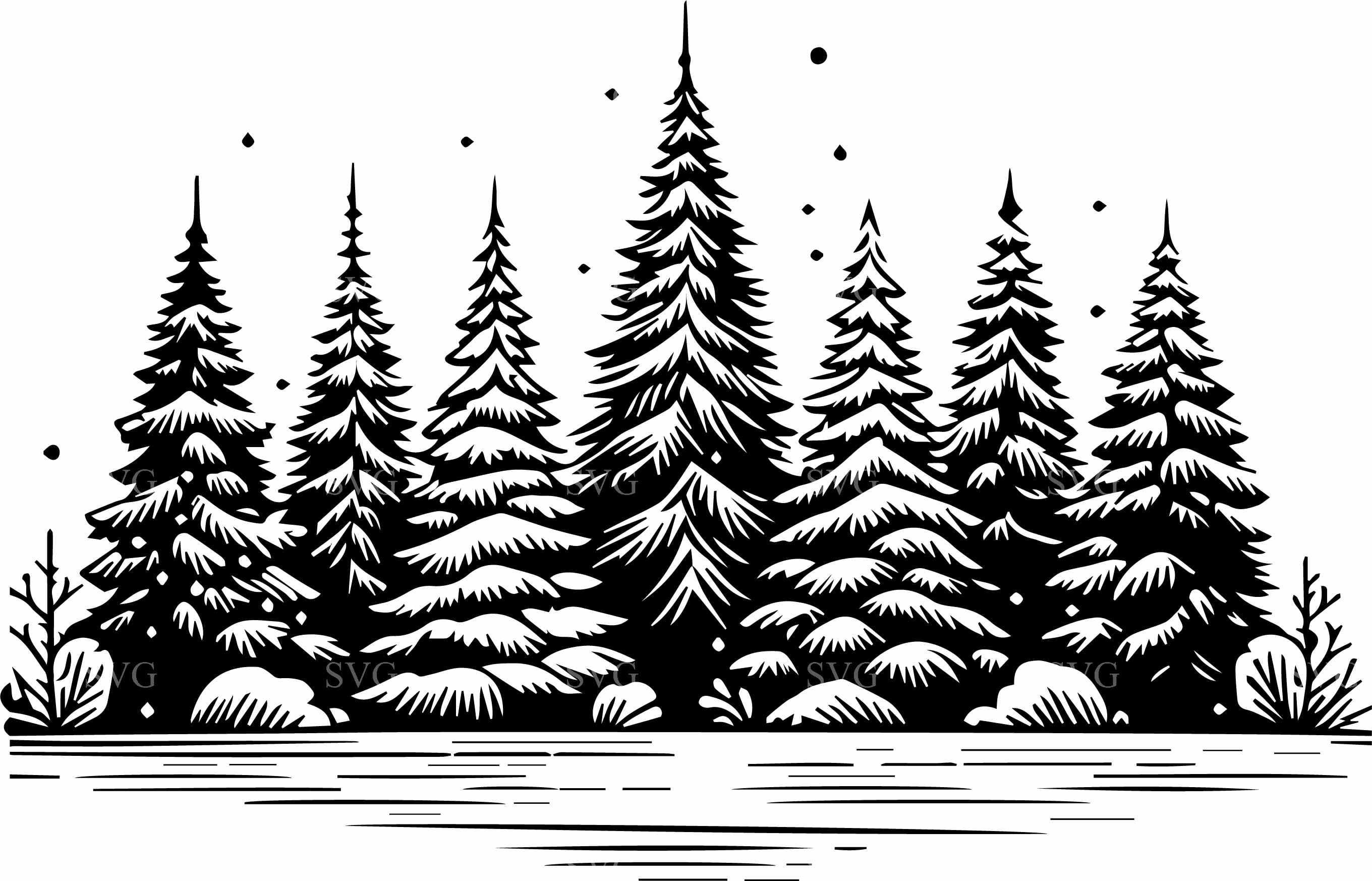 5 Snowy Pine Tree Forest SVG – Winter Woodland Scene Cut File ...