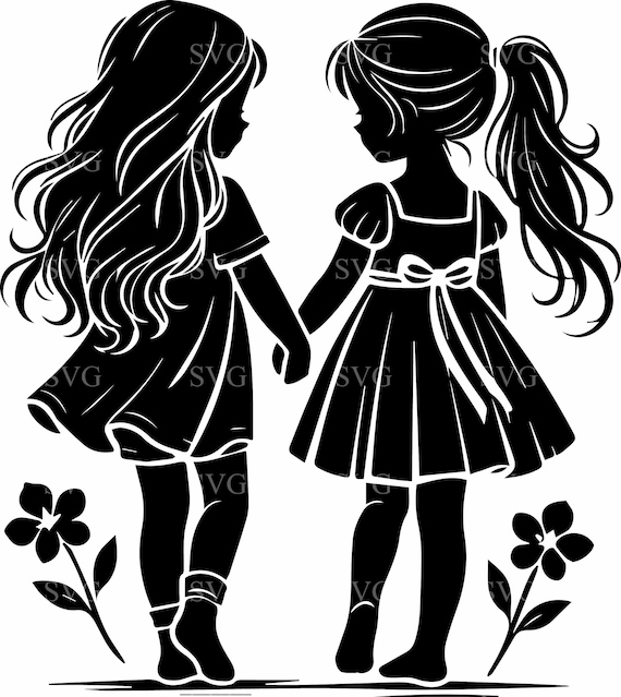 Two Sisters Holding Hands Clipart