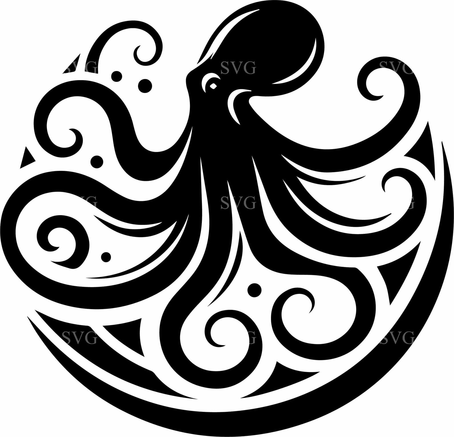 8 Octopus Wave SVG – Swirling Ocean Sea Creature Cut File for Cricut ...