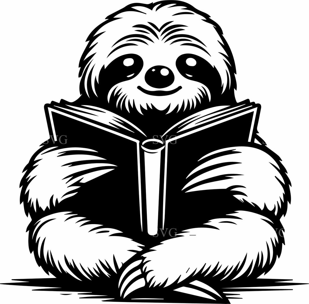 8 Reading Sloth SVG – 8 Animal Book Cut File – Relaxed Literacy Clipart ...
