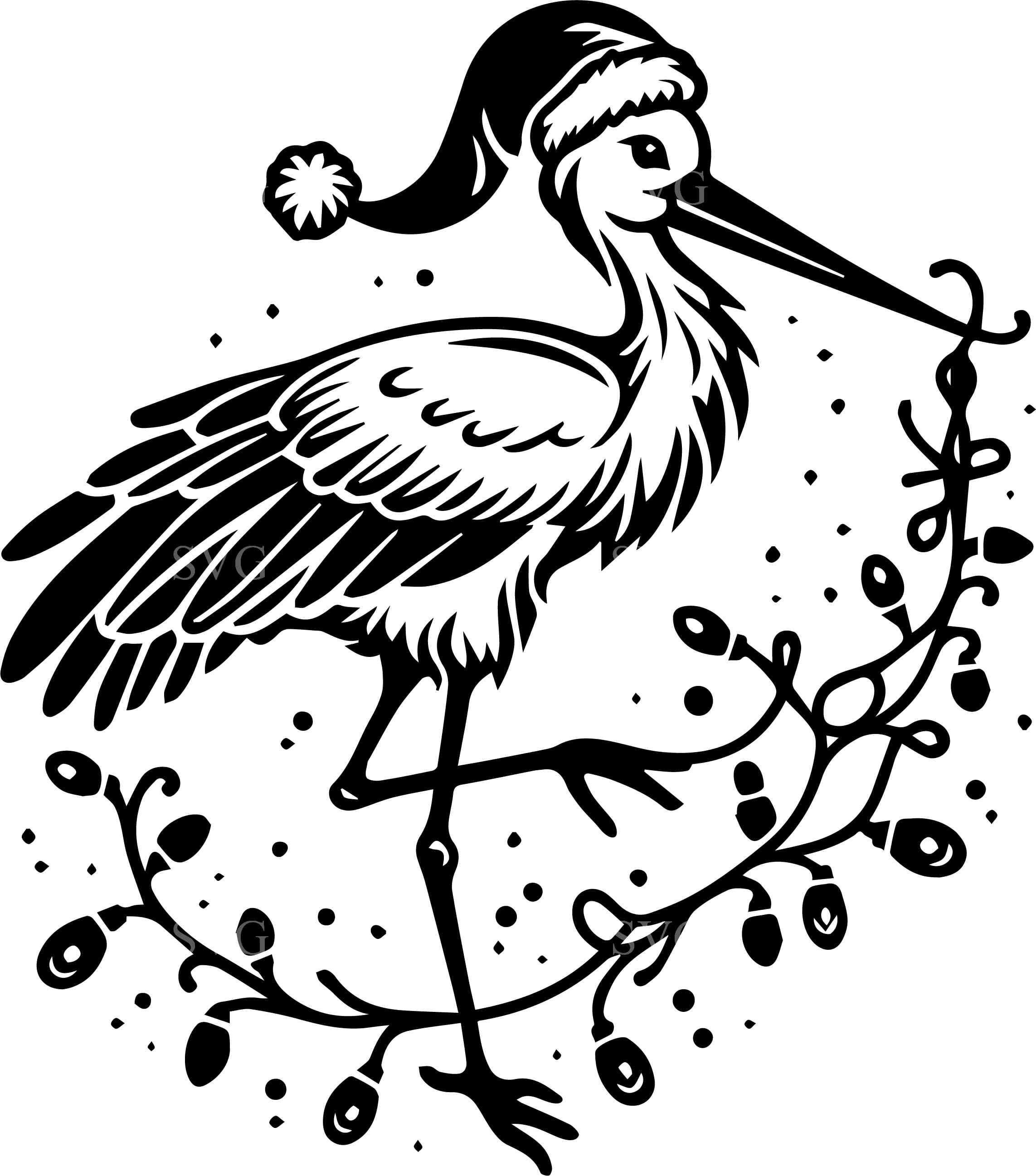 7 Santa Stork SVG – 7 Christmas Stork With Gifts and Lights, Festive ...