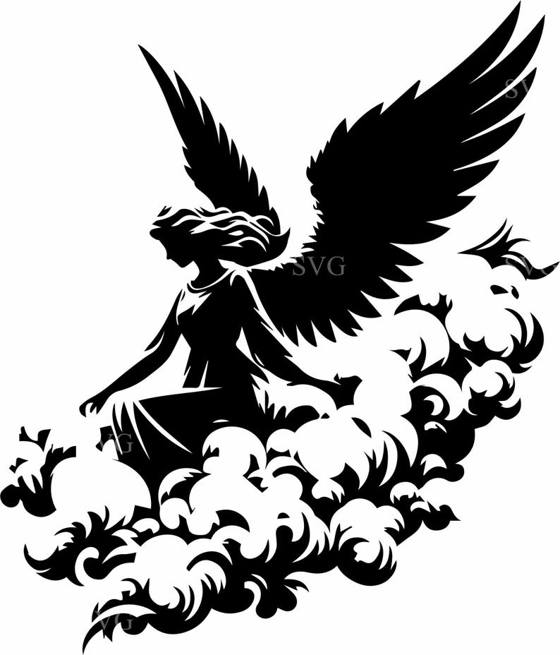 9 Heavenly Angel SVG – Winged Angel Silhouette Cut File for Cricut and ...