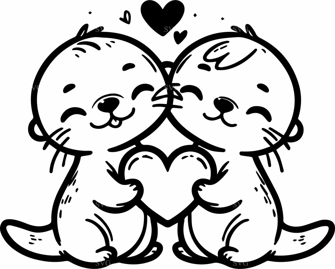 Cute Otter Couple SVG 4 Cut File Holding Heart | Adorable Otters ...