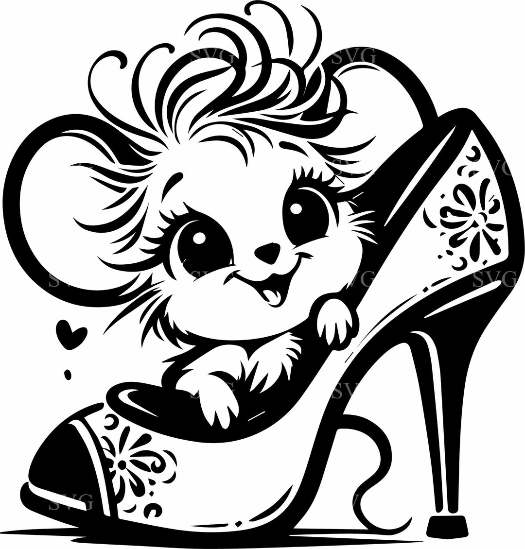 4 Mouse in High Heel Shoe SVG, 4 Cute Mouse With Curly Hair Cut File ...