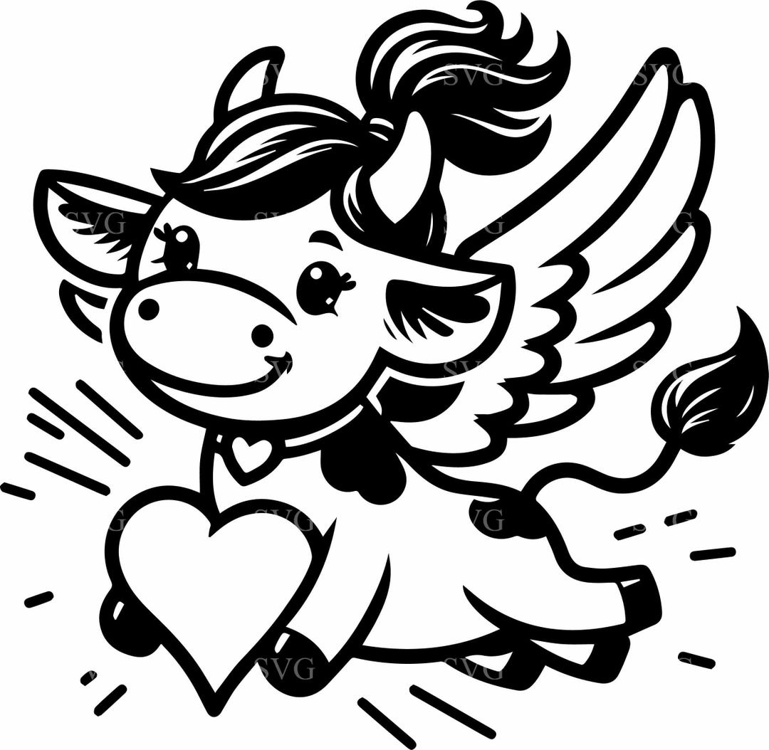 3 Winged Cow SVG 3 Cut File With Heart, Flying Pose, and Sweet ...