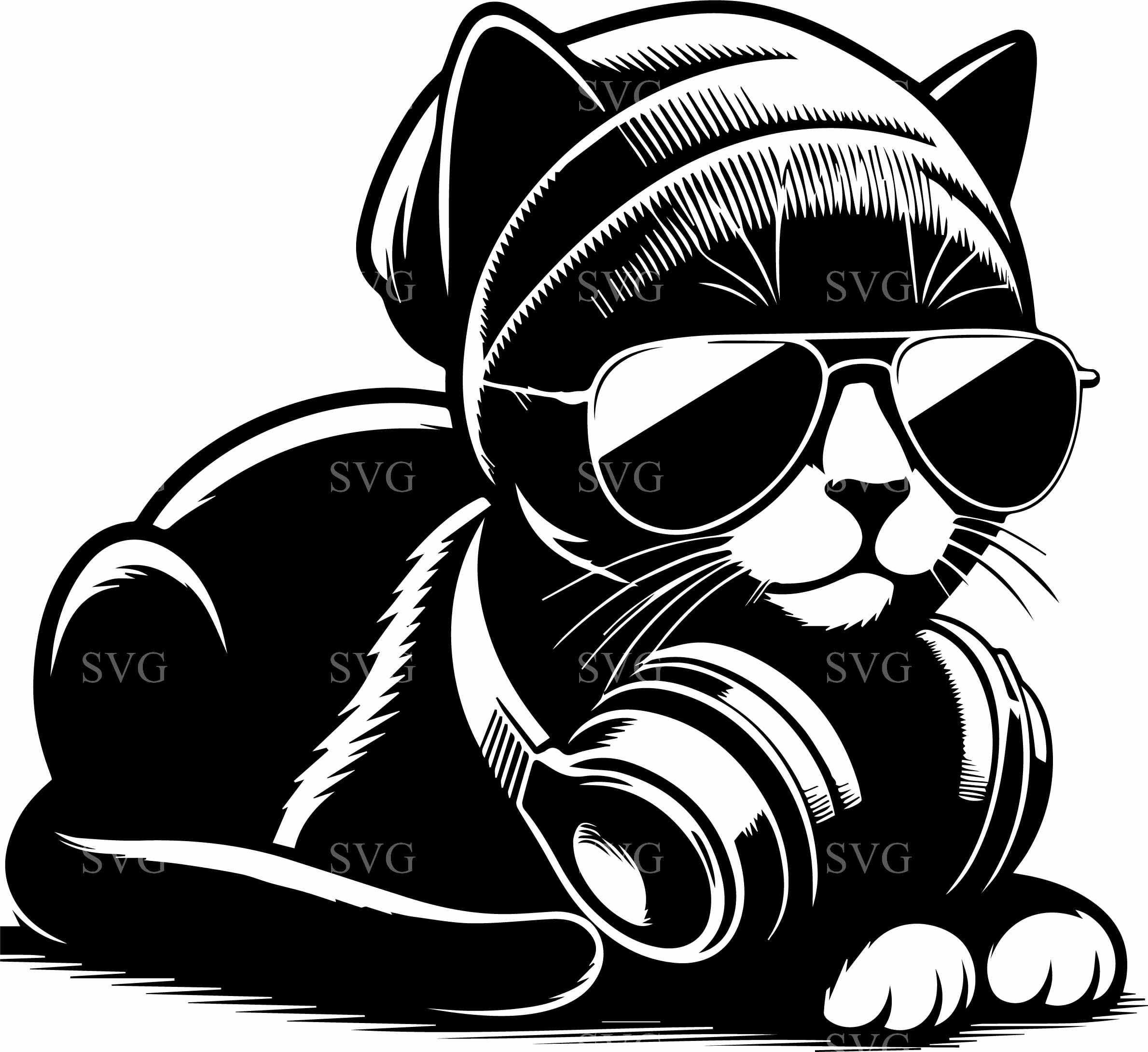 Cool Cat SVG 4 Cut File – Cat With Sunglasses, Beanie, and Headphones ...