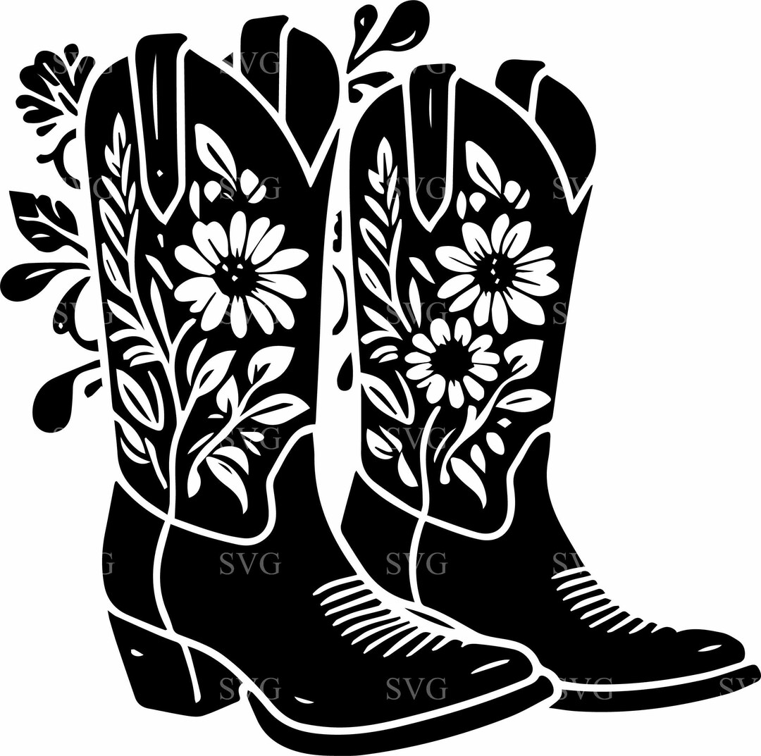 Floral Cowboy Boots SVG 4 Cut File – Western Boots With Daisy Flowers ...