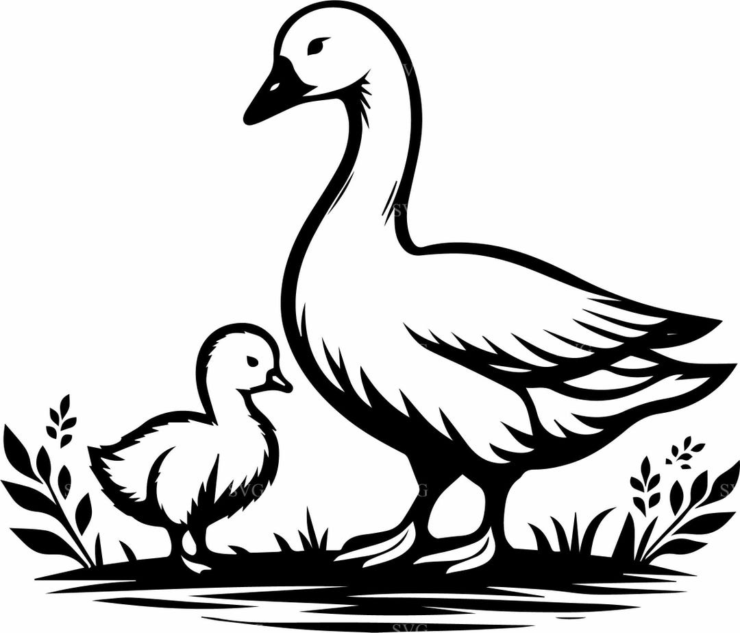 Goose and Gosling SVG 7 Cut File | Farm Animal Silhouette Art | Mother ...