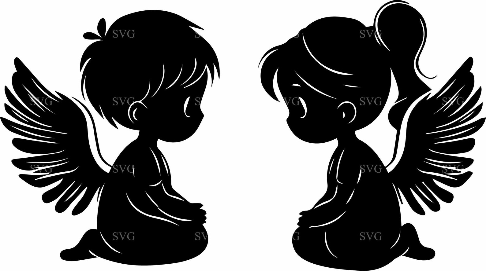 6 Angel Boy and Girl SVG 6 Cut File, Cute Cherub Silhouette, Heavenly ...