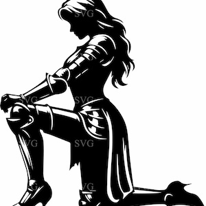 Kneeling Female Warrior SVG 4 Cut File - Armored Woman Knight With ...