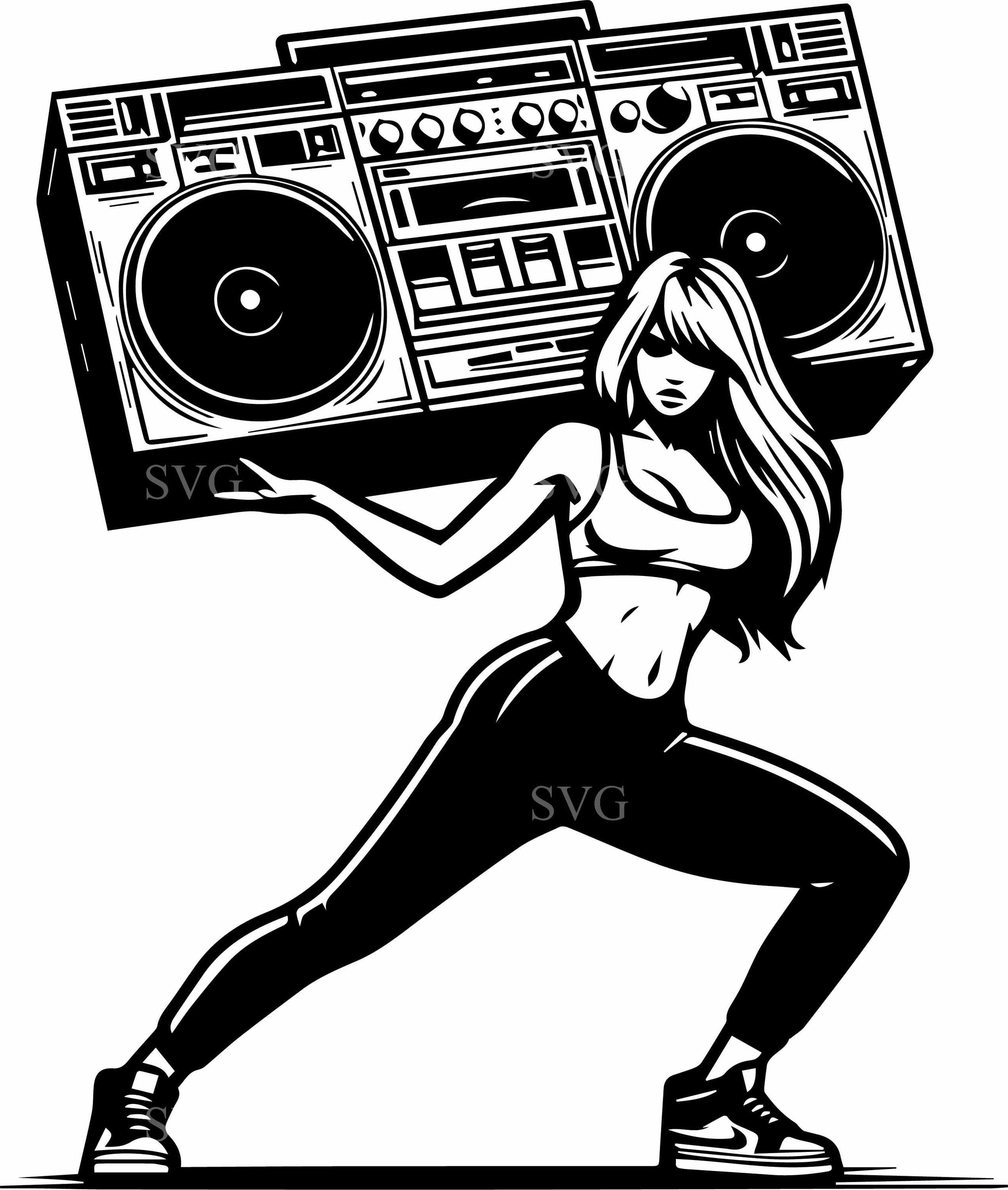 3 Boombox Girl SVG – Retro 80s Hip Hop Cut File for Cricut Crafts ...