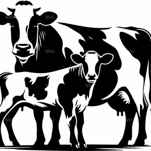 Holstein Cow and Calf SVG 4 Cut File | Dairy Farm Animal Silhouette for ...