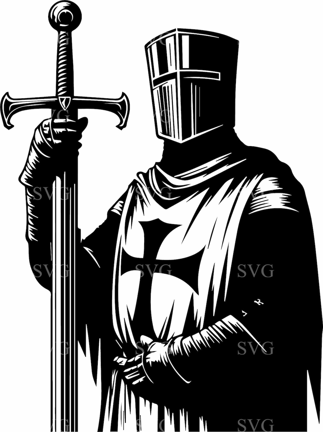 Templar Knight SVG 4 Cut File Medieval Warrior With Sword and Cross ...