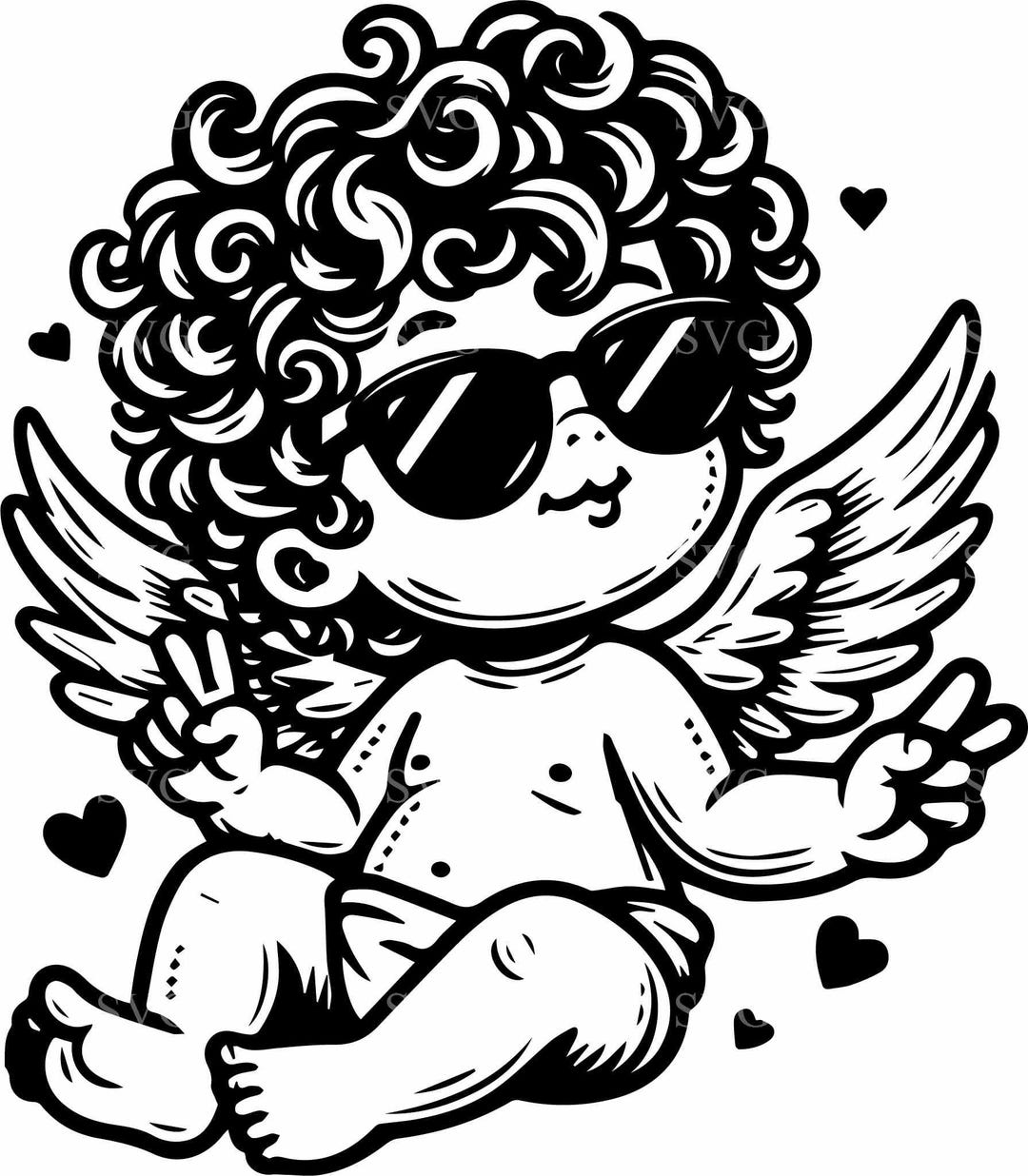 Cool Cupid SVG 4 Cut File Cherub Angel With Sunglasses and Peace Sign ...