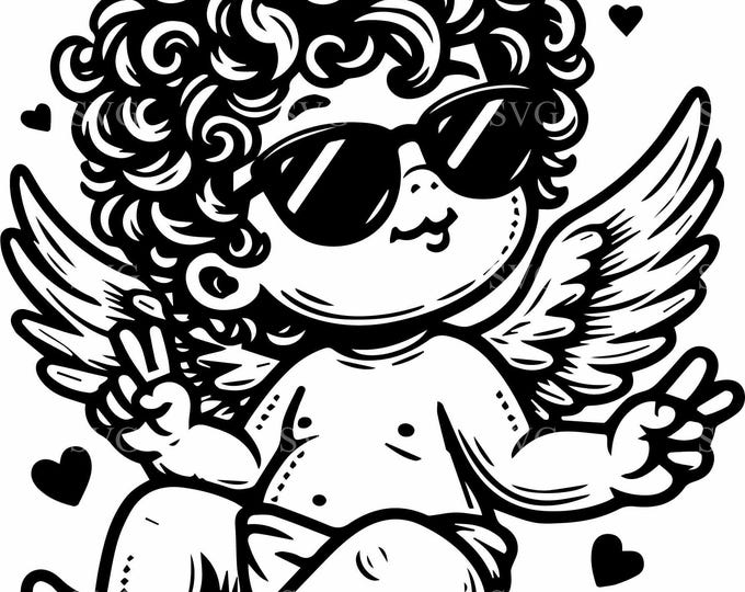 Cool Cupid SVG 4 Cut File - Cherub Angel With Sunglasses and Peace Sign ...
