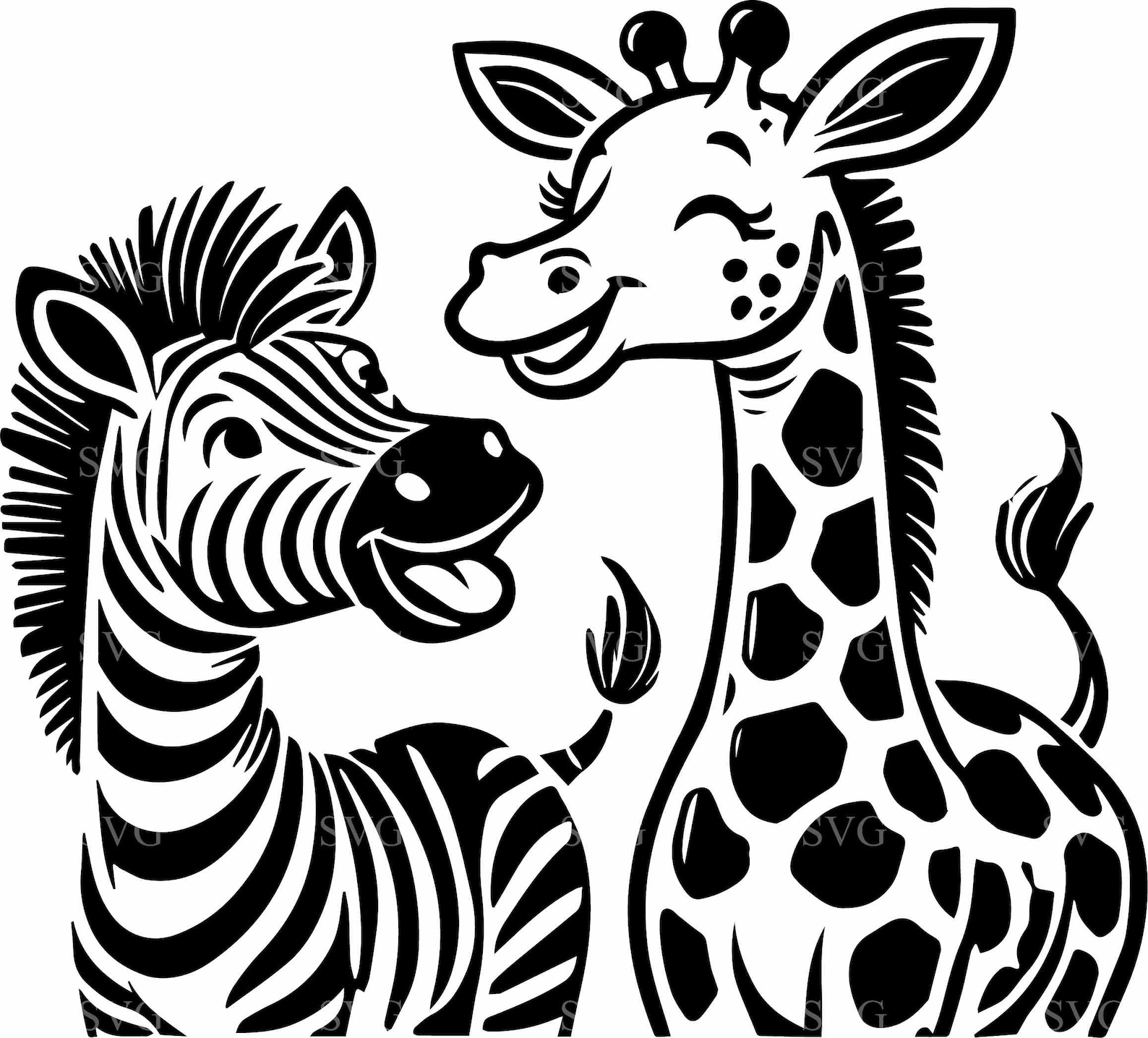 Zebra and Giraffe SVG 3 Cut File - Playful Safari Animals Silhouette ...
