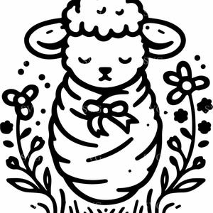 Baby Lamb SVG 7 Cut File, Swaddled Sheep Floral Clipart, Cute Farm ...