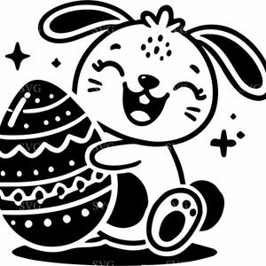 5 Happy Bunny With Floral Easter Egg SVG Cut File Cute Spring Bunny ...