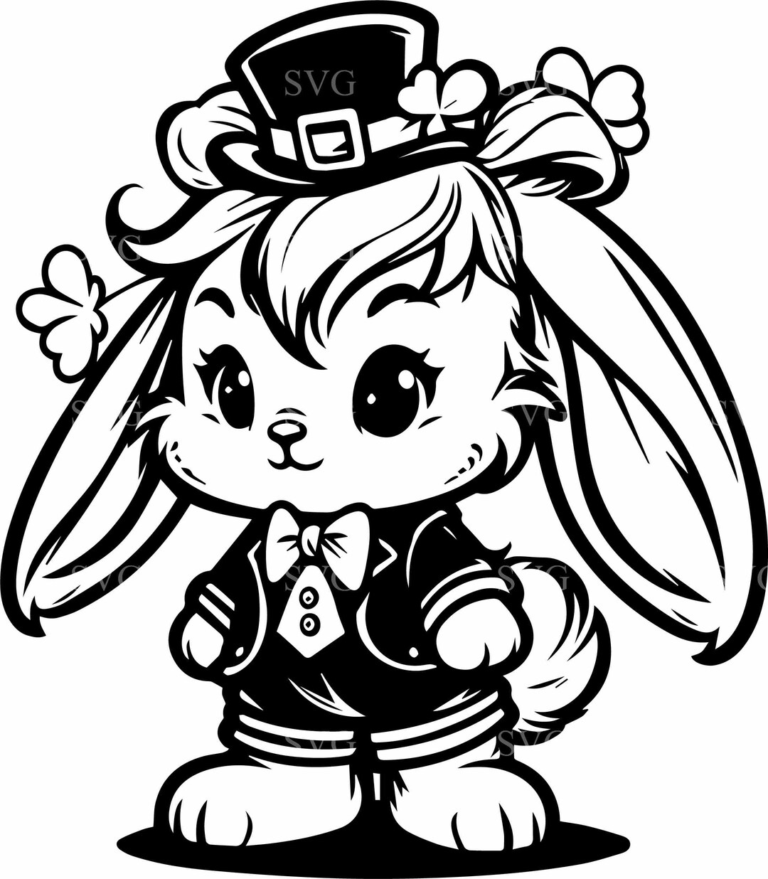 Cute Irish Bunny With Shamrocks SVG 4 Cut File – Adorable Rabbit in ...