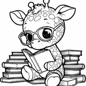 8 Reading Giraffe SVG – 8 Book Lover Cut File – Educational Animal ...